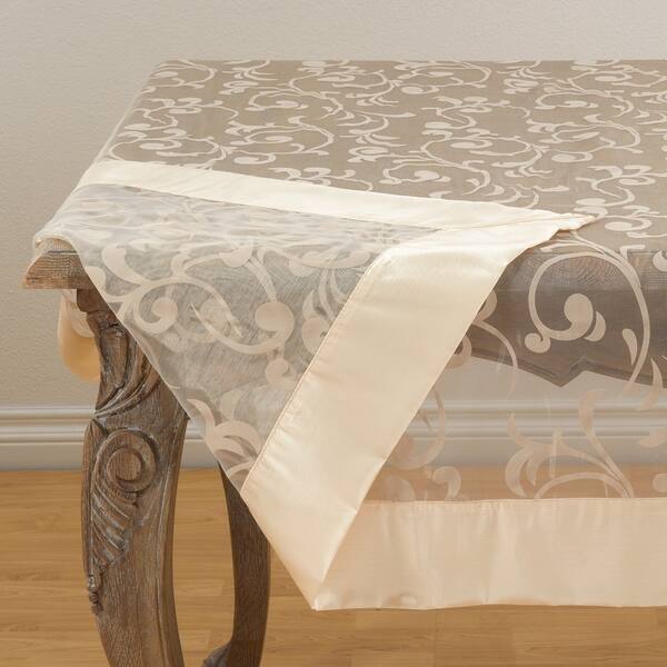 Flocked Design Satin Border Sheer Tablecloth - Bed Bath & Beyond - 21117539