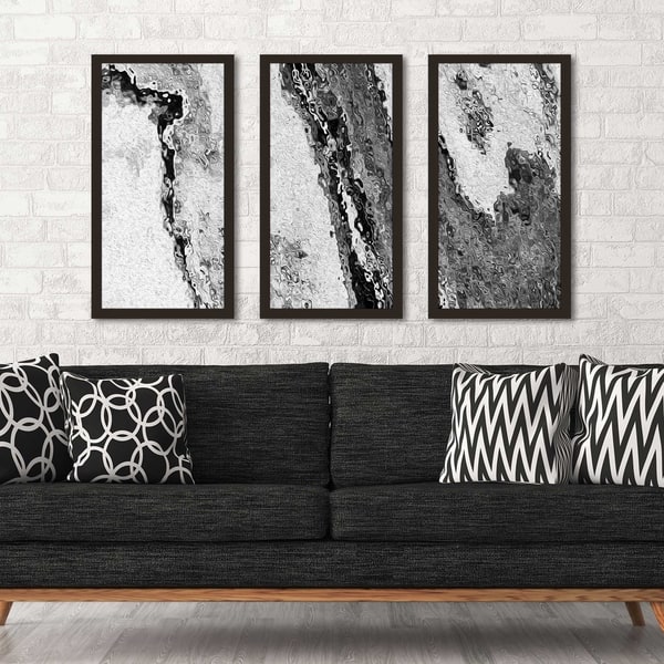 "Black and White Fluid Art I" Framed Acrylic Wall Art Set of 3 - Bed ...