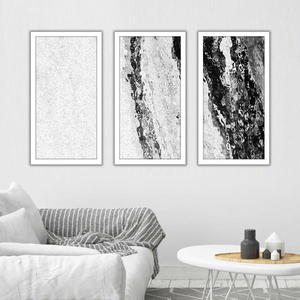 "Black and White Fluid Art III" Framed Acrylic Wall Art Set of 3 - Bed ...