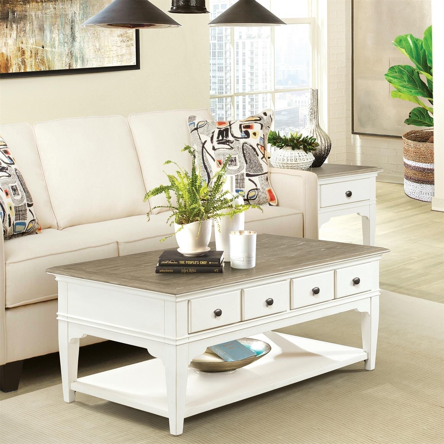 Allyson Park Wirebrushed White Charcoal Round Cocktail Table - Bed Bath ...
