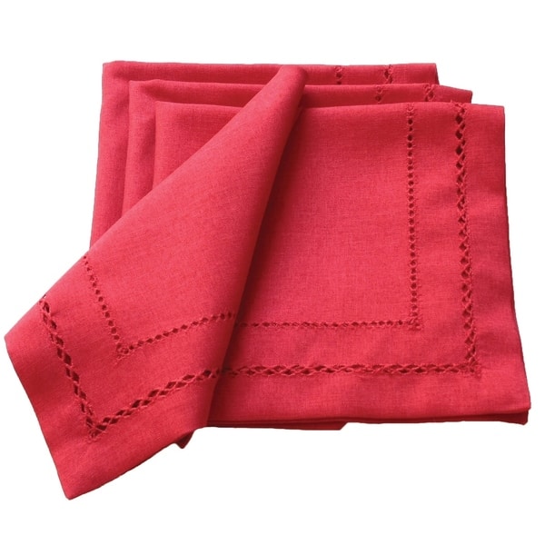 Handmade Double Hemstitch Easy Care Napkin, 20 by 20-Inch, Red, Set of ...