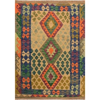 Kilim Kermit Gray/Ivory Hand-Woven Wool Rug (3'4 x 5'2) - 2' 8" x 4' 3 ...