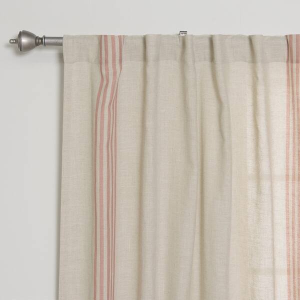Aurora Home Linen Blend Stripe Border Curtain Panel Pair - 52"W x 84"L ...