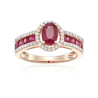 14k Rose Gold Ruby & Diamond Ring - Overstock - 21185091