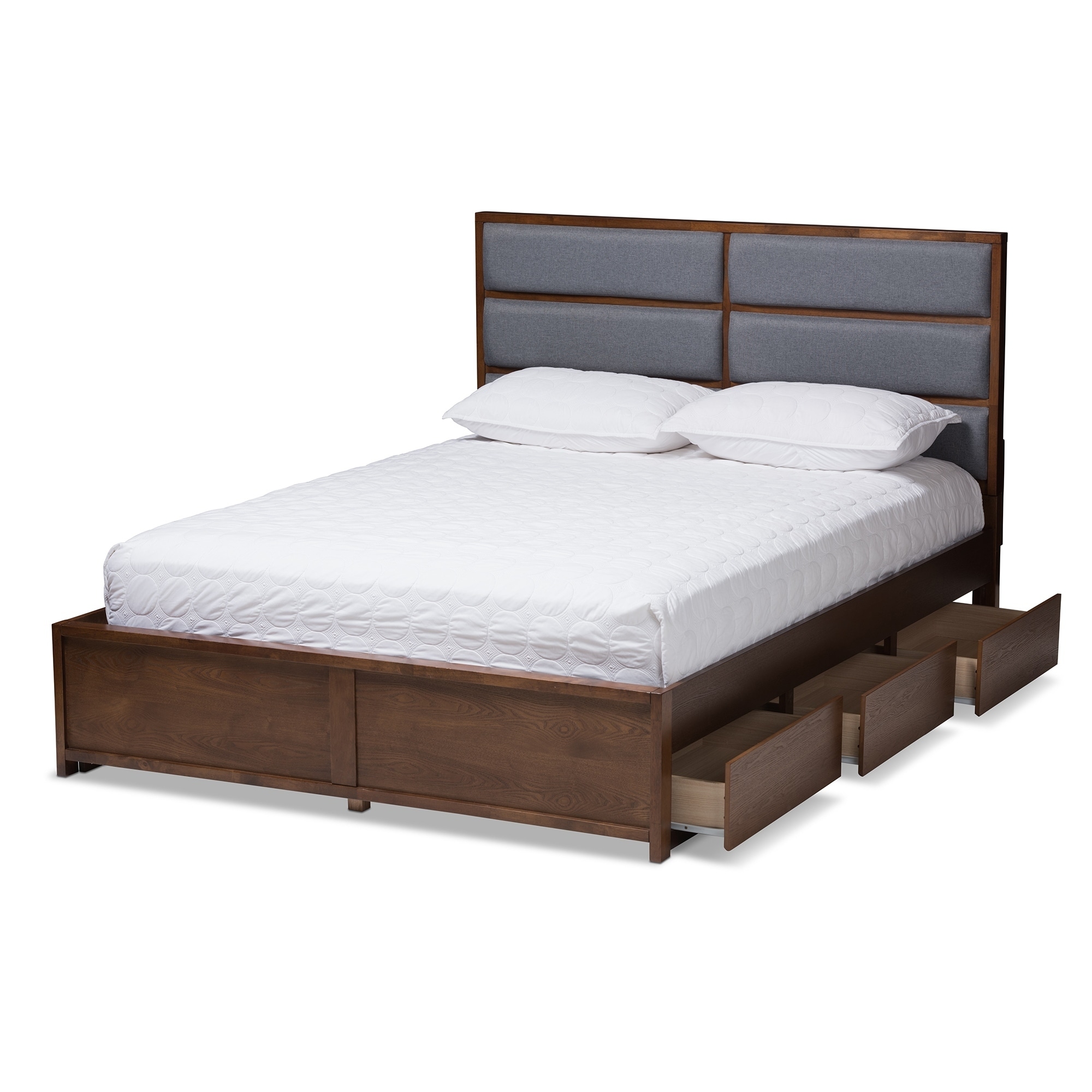 Strick Bolton Mori Contemporary Grey Fabric and Walnut Wood Storage Bed On Sale Bed Bath Beyond 23599179