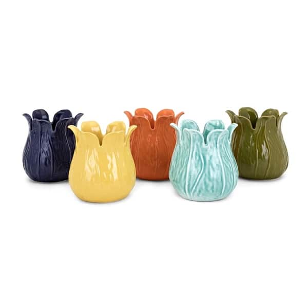 Multi-color Ceramic Full Bloom Planters (Set of 5) - Bed Bath & Beyond ...