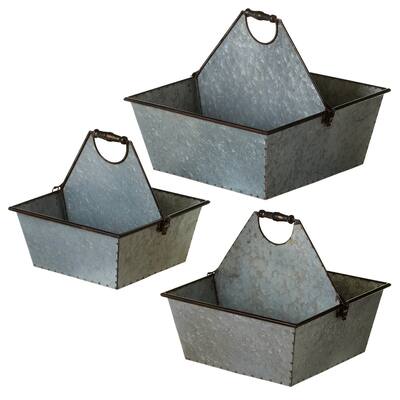 Galvanized Divided Caddy set/3. - Overstock - 21292038
