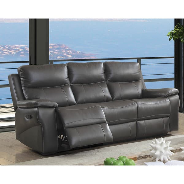 Furniture of America Yail Traditional Grey Leather Reclining Sofa - Bed ...