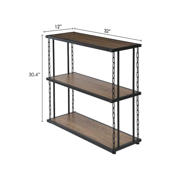 Folsom Ridge 3-Tier Book Shelf, black steel, Hickory Oak Wood Grain ...