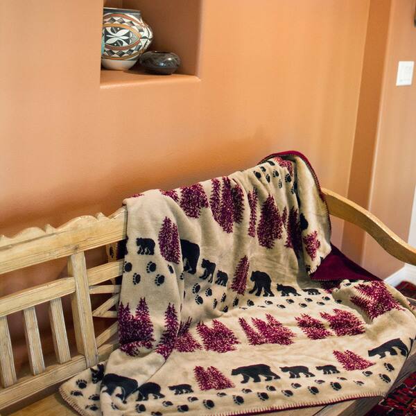 Denali Wheat Denali Bear/Merlot Blanket - Bed Bath & Beyond - 21347038