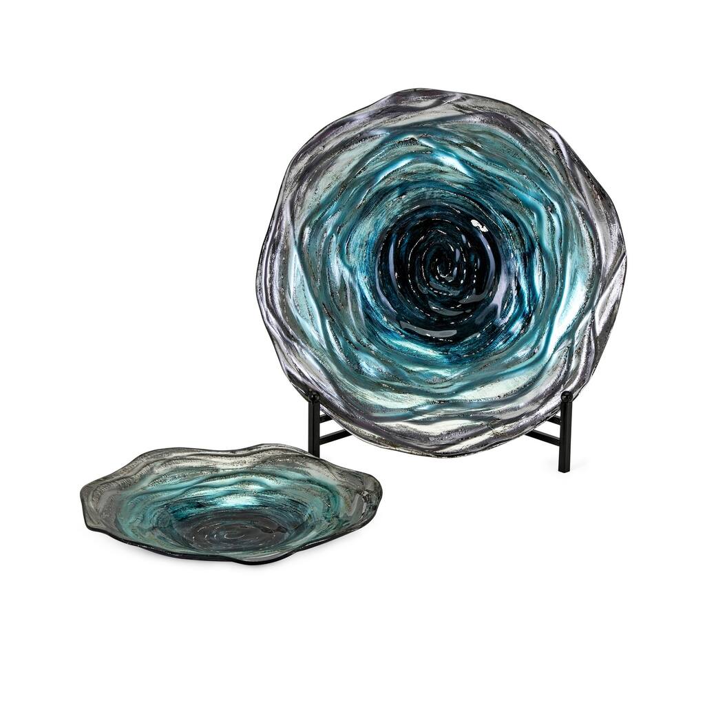 Tilbury Turquoise with Deep Blue Glass Chargers with Stands (Set of 2 ...