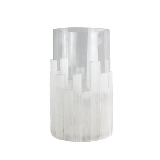 Sagebrook Home 13344-01 Selenite / Glass Hurricane, White Selenite ...