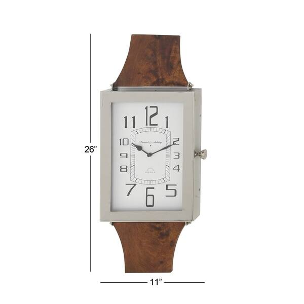 Modern Mango Wood and Stainless Steel Rectangular Wall Clock - Bed Bath ...