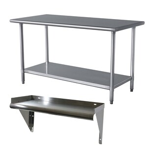 Offex Stainless Steel Work Table and Adjustable Galvanised Metal Work ...