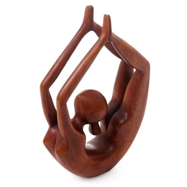 Handmade Wood Sculpture, 'Lithe Gymnast' (Indonesia) - 8.75" H x 6" W x ...