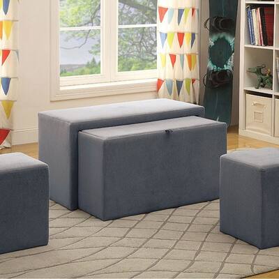 Capacious Contemporary Nesting Flannelette Bench & Ottoman, Gray ...