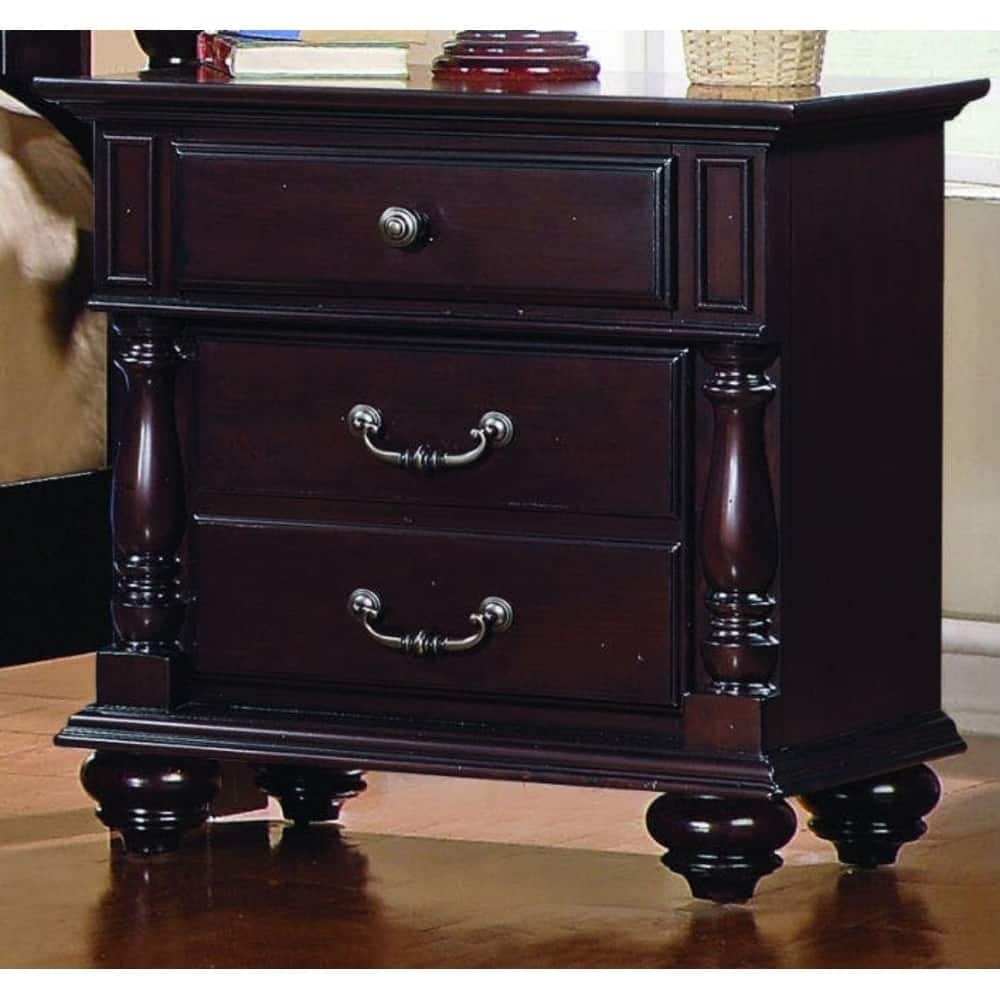 Traditional Style Spacious Night Stand With 3 Drawers Dark Cherry Brown ...