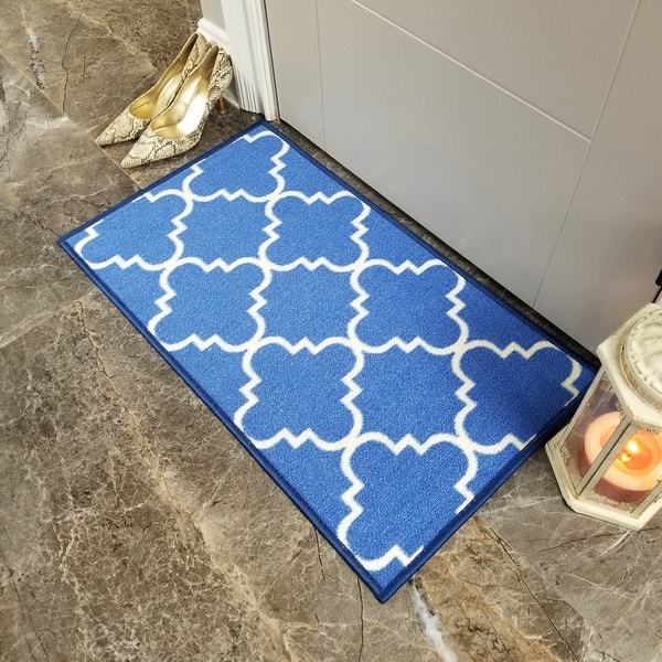 Maxy Home Hamam Moraccan Trellis Blue 1 ft. 6 in. x 2 ft. 7 in. Rubber ...