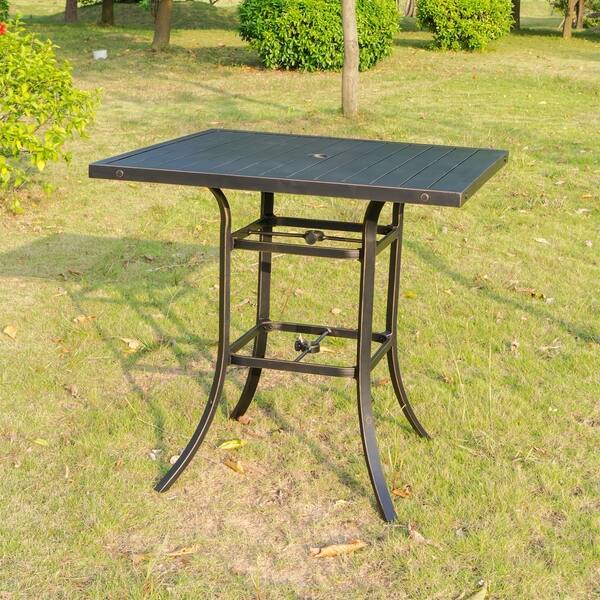 Brazos 5 Piece Aluminum Bar Set with Cushions, 42 Inch Square Bar Table ...