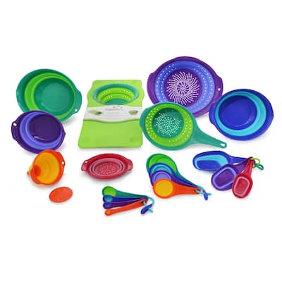 Squish 19-Piece Collapsible Colander, Bowl and Measuring Set with Over ...