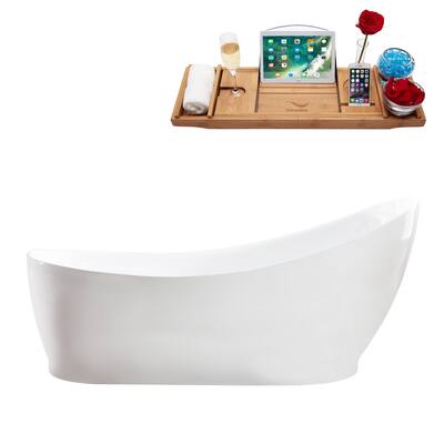 68" Streamline M-2140-68FSWH-FM Soaking Freestanding Tub and tray With ...