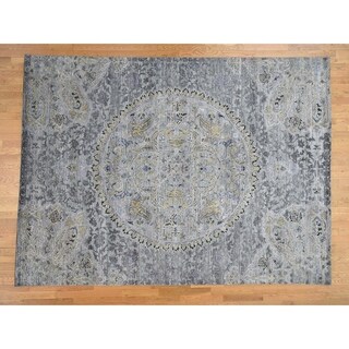 Hand Knotted Grey Modern & Contemporary with Wool & Silk Oriental Rug ...