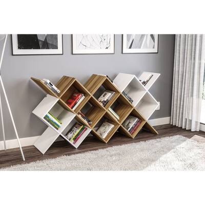 Riveira 10 Niche Bookshelf, White and Light Brown - Overstock - 21528400