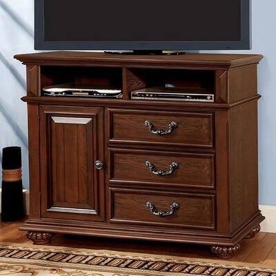 Traditional Style Wooden Media Chest, Dark Oak Brown - Overstock - 21555300