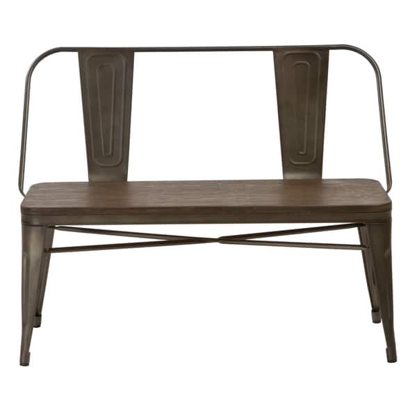 Industrial Antique Rustic Wood Metal Dining Bench Full Back - Bed Bath ...