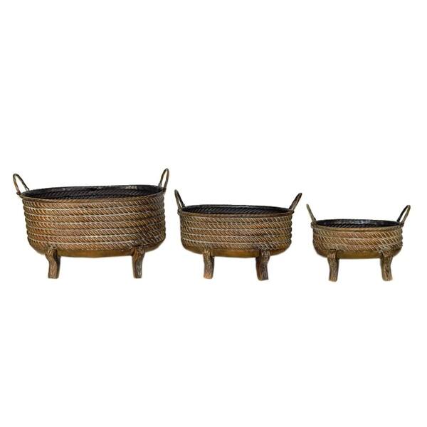Vintage Style 3Piece Metal Planter With Handles, Brown - Bed Bath ...