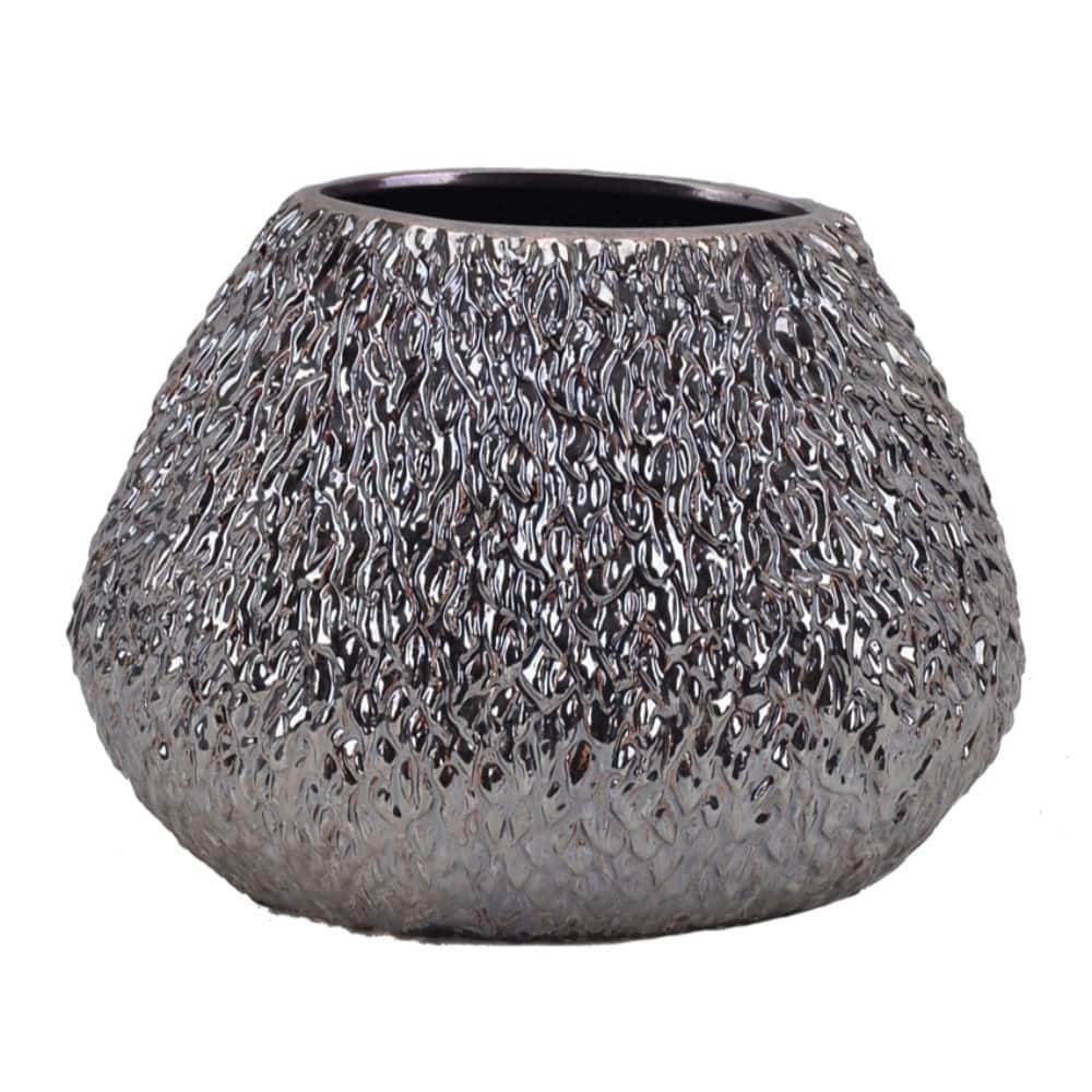 Attractively Styled Fancy Ceramic Vase, Silver - Overstock - 21609457