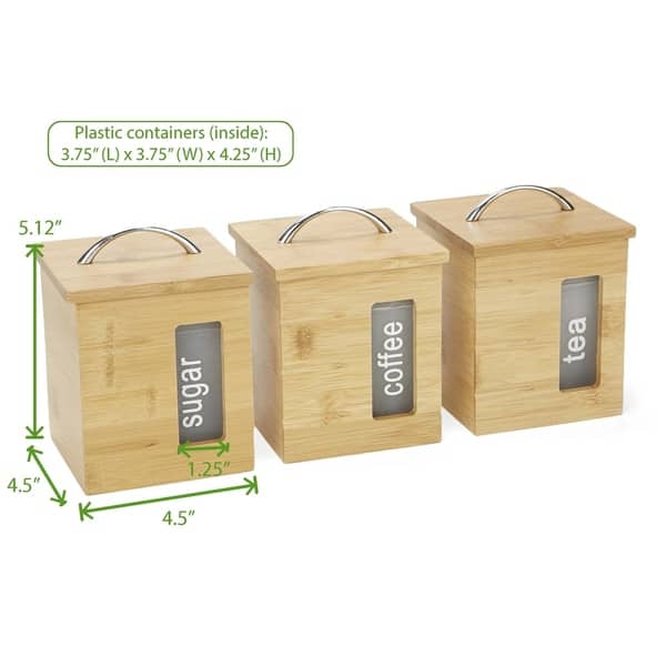 Mind Reader 3 Same Sized Bamboo Square Canisters with Windows, Storage ...
