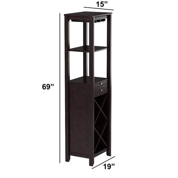 Wooden Wine Tower with Two Open Shelves and Pull Out Tray, Brown - Bed ...