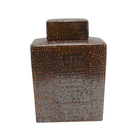 Antique Rustic Ceramic Covered Jar, Brown - Overstock - 21657061