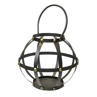 Round Shaped Riveted Metal Lantern, Black - Overstock - 21658347