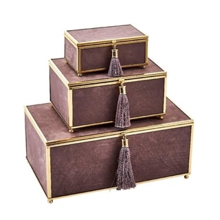 Artistic Velveteen Storage Boxes With Tassel, Beige, Set Of 3 - Bed ...
