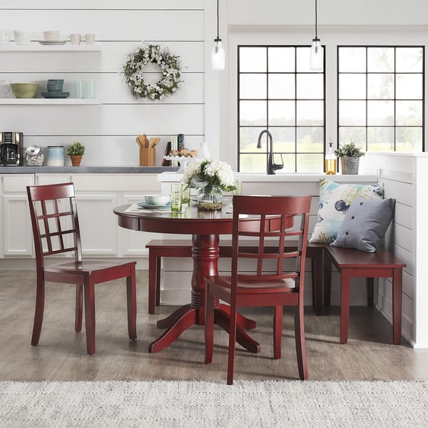 Wilmington II Round Pedestal Base Antique Berry Red Breakfast Nook Set ...