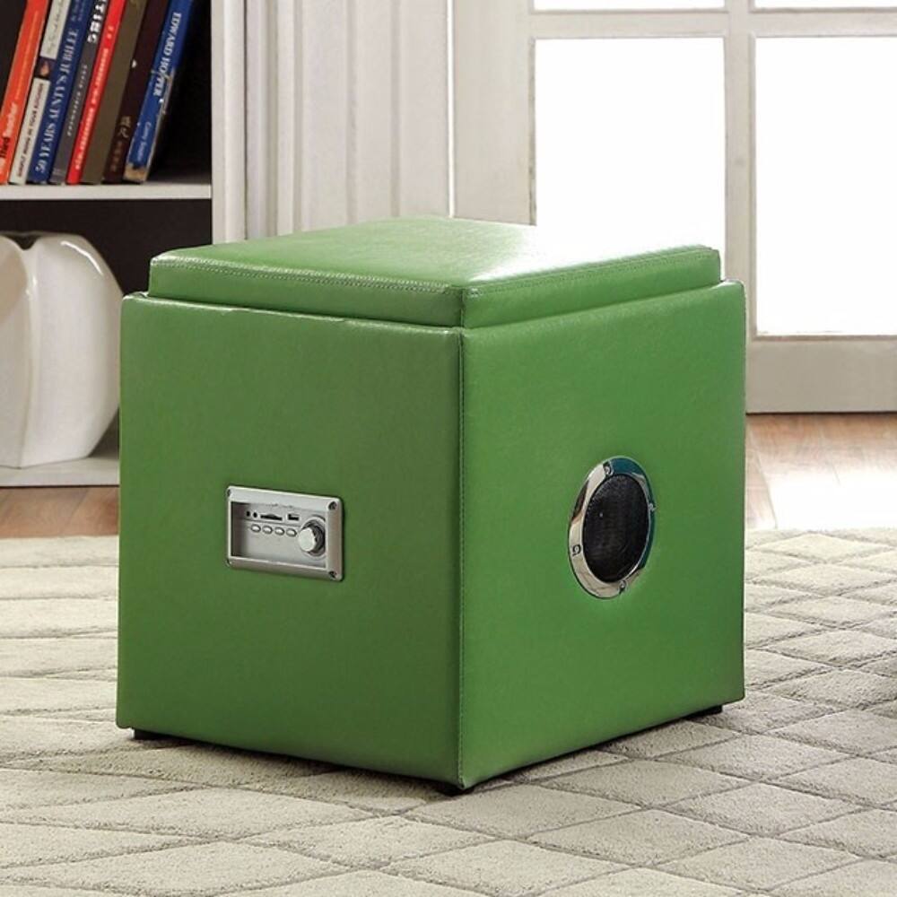 Tech Savvy Contemporary Ottoman With In-Built Bluetooth Speaker, Green ...