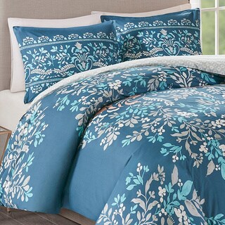 Madison Park Melora Navy 3 Piece Cotton Printed Reversible Duvet Cover ...