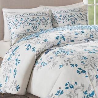 Madison Park Melora Grey 3 Piece Cotton Printed Reversible Duvet Cover ...