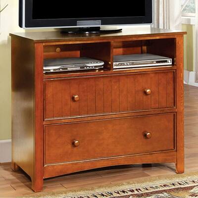 Transitional Style Wooden Media Chest, Oak Brown - Overstock - 21752101