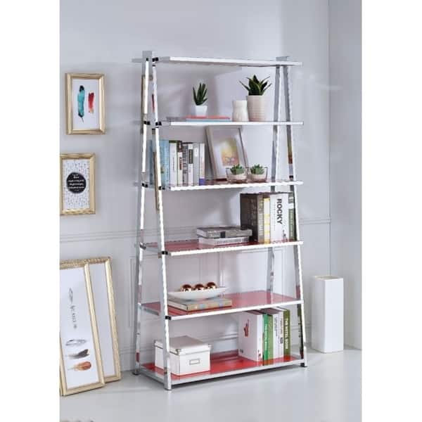 Metal Rectangular Bookshelf, Red High Gloss & Silver - Bed Bath ...