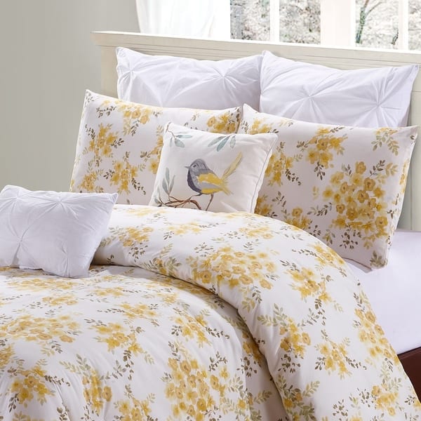 Style quarters-Savanah Floral 7pc Comfoter Set-100% cotton - Yellow ...