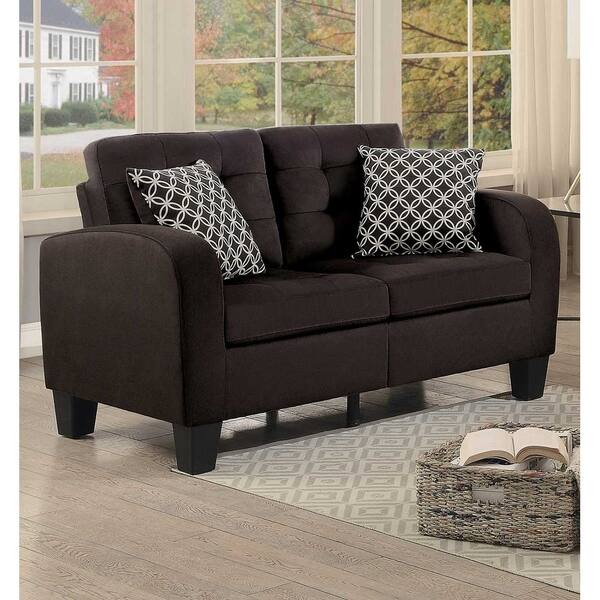 Contemporary fabric Love Seat With Tufted Backrest And Seat, Chocolate ...