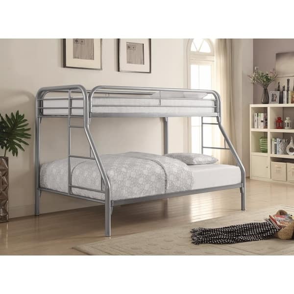 Metal Twin Over Full Bunk Bed with Side Ladders, Silver - Bed Bath ...