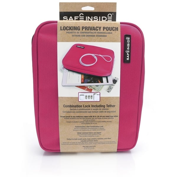 Safe Inside Locking Privacy Pouch w/Steel Tether Cable - Pink - Bed ...