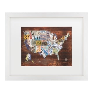 Masters Fine Art 'Usa License Plate Map On Wood' Matted Framed Art ...