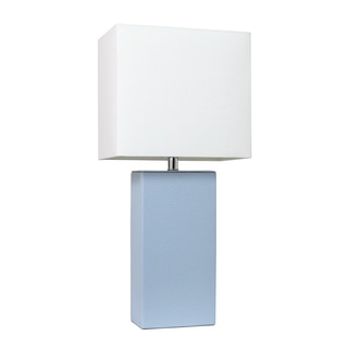 Porch & Den Fairway Periwinkle Leather Table Lamp with White Fabric ...