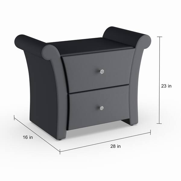 Silver Orchid Dora Matte Black PU Leather 2-drawer Bedside Nightstand ...