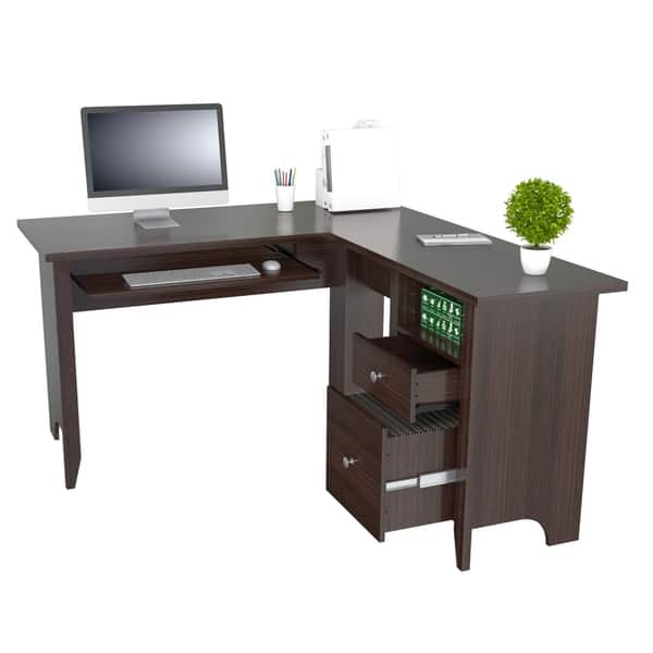 Inval Espresso Wengue L Shaped Computer Writing Desk - Bed Bath ...
